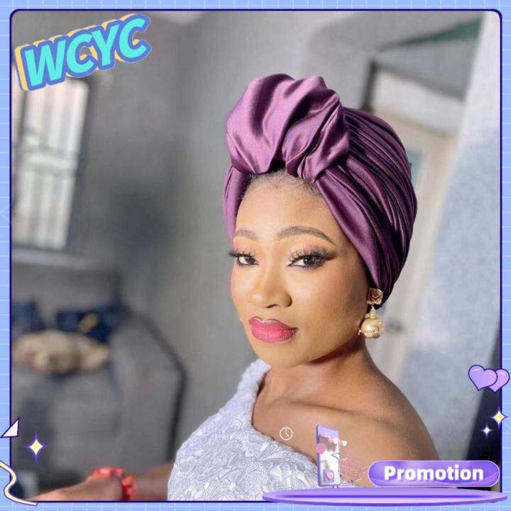 WCYC New African Wrap Turbante Satin Loop Muslim Hijab Bonnet Hat ...