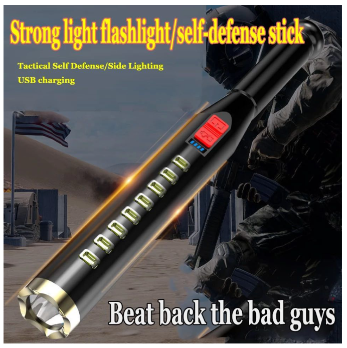 8 LED Powerful Flashlight Baseball Bat Torch Outdoor Patrol ...