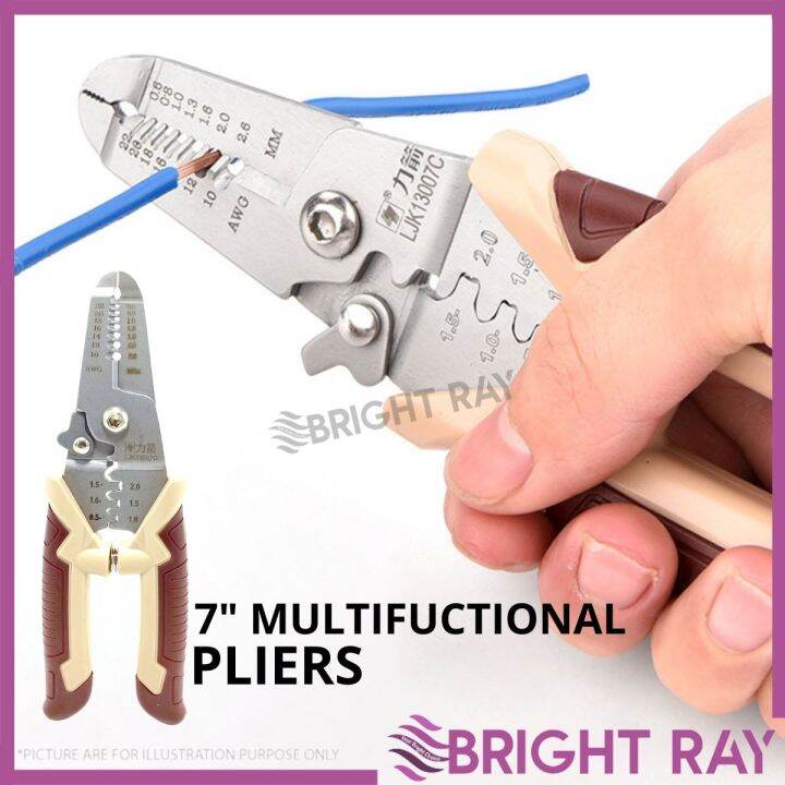 7" Electrician Tools Multi Wire Cutter Crimping Tool Stripper Wire ...