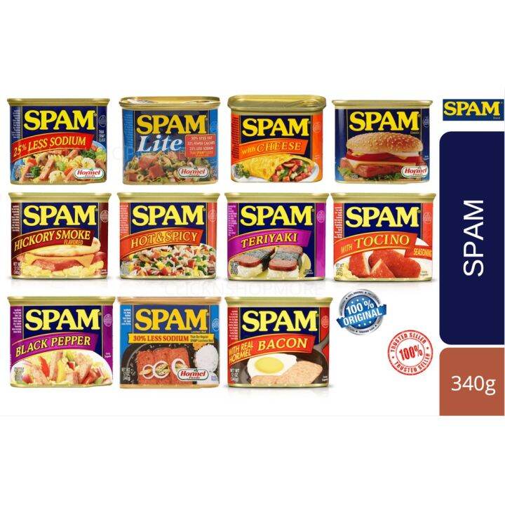 SPAM® Luncheon Meat 340g with real Hormel CLASSIC, LITE, LESS SODIUM, HOT AND SPICY, BACON ...