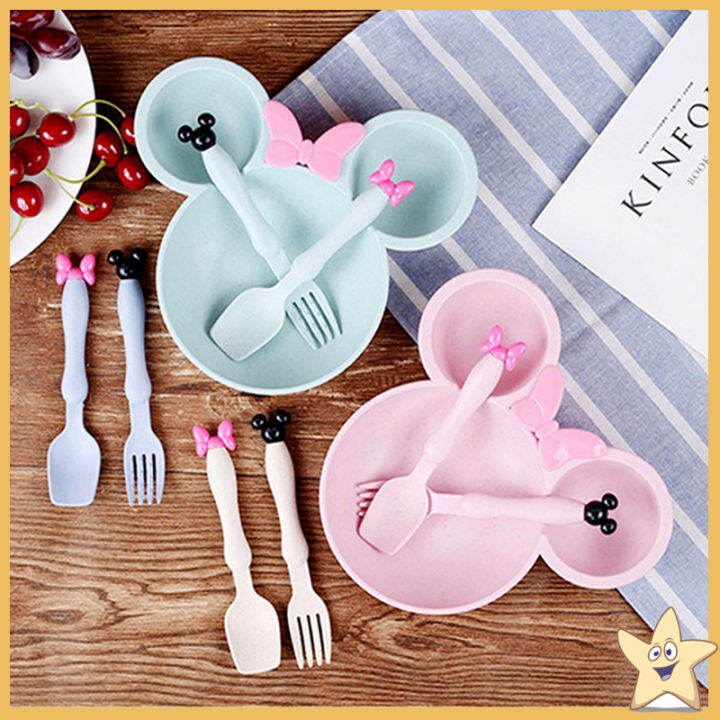 LUCKYstar. 3PCS KIDS Feeding Bowl Cartoon Minnie Mouse Plate Tableware ...