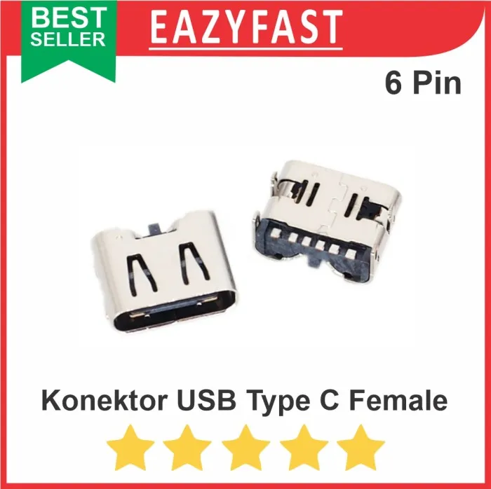 Socket USB Type C Female Connector PCB SMD 6p 6 P Pin Betina Soket HP ...