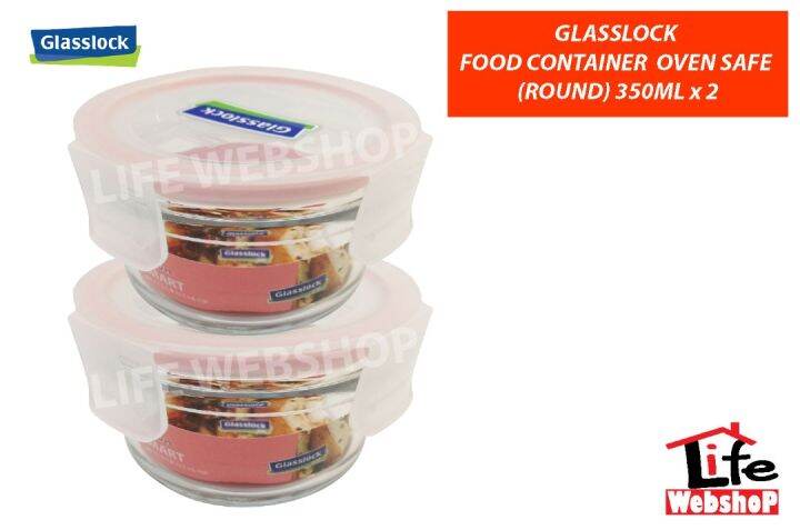 GLASSLOCK Food Container Oven Safe (Round) 350ml x 2 (OCRT-035) | Lazada