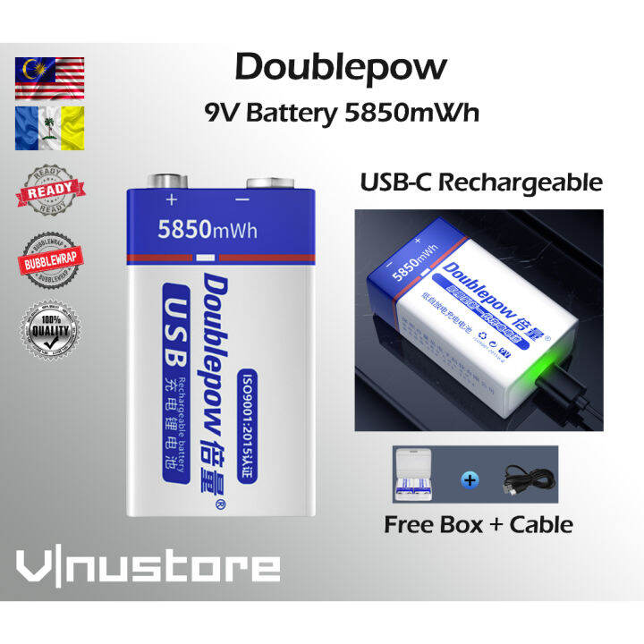 Doublepow 9V Battery • 5850mWh High Power Capacity • USB Type-C ...