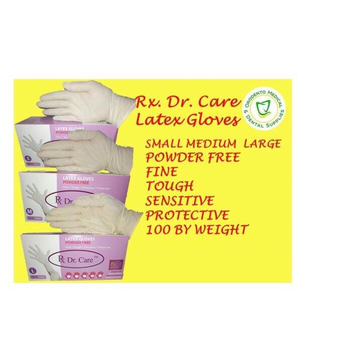 Rx. Dr. Care Latex Gloves Powder Free Small Medium Large 100 by weight ...