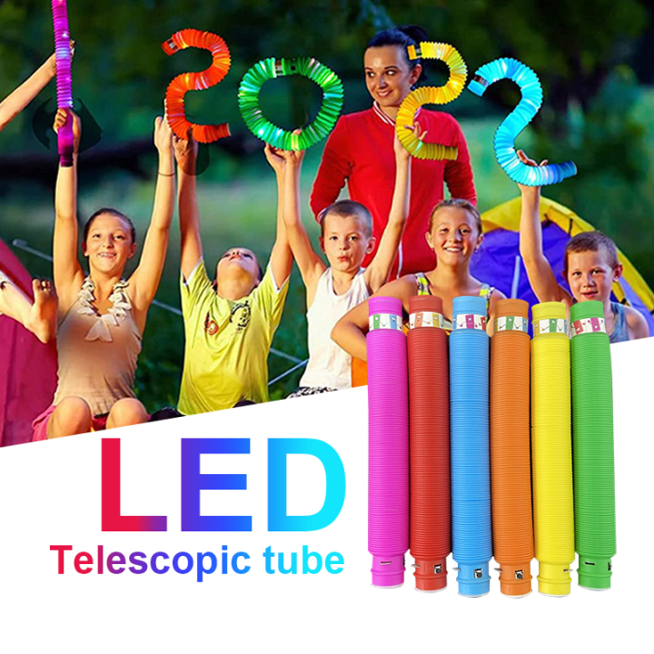 DIY Telescopic Pop Tubes Toy Fidget Toys for Kids LED Light Up Stress ...