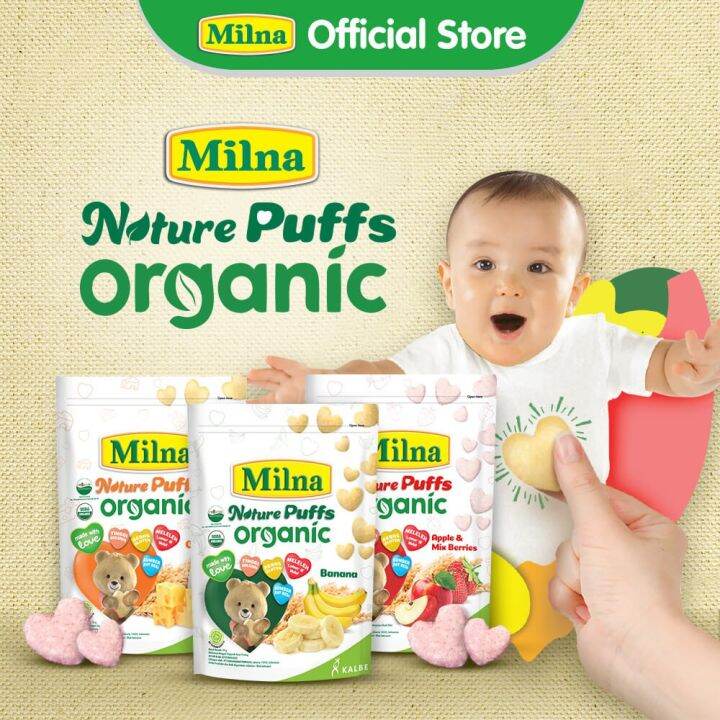 Milna Nature Puffs Organic 15gr untuk Usia 8+ Snack Camilan Mpasi Bayi ...