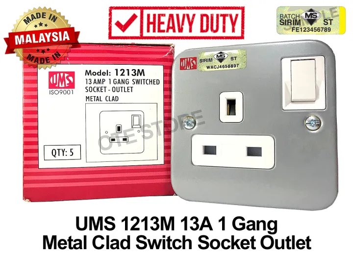 UMS 1213M 13A 1 Gang Metal Clad Switch Socket Outlet (sirim) | Lazada