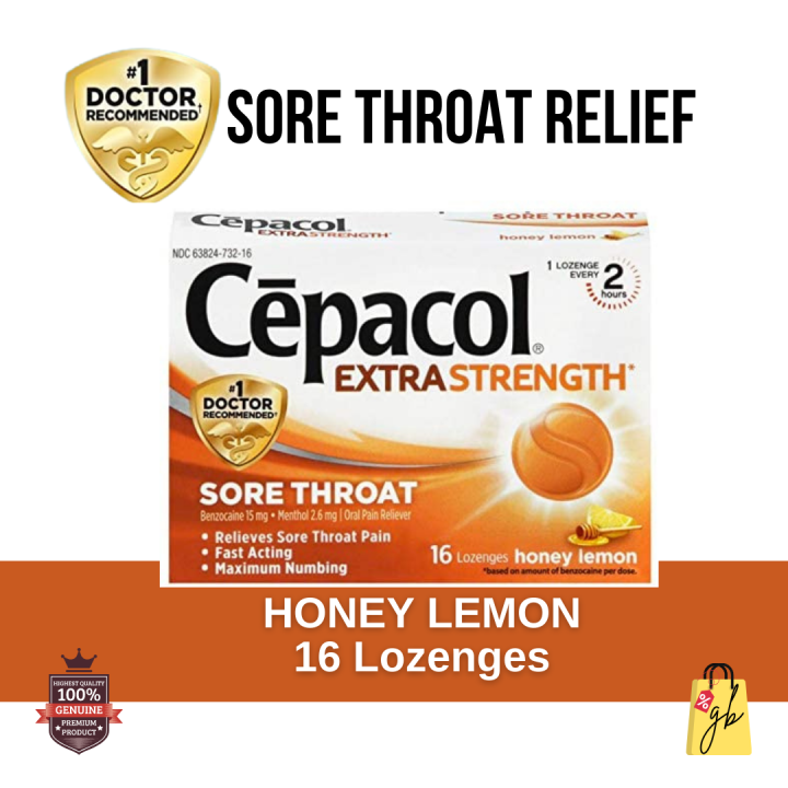 Cepacol Extra Strength Sore Throat Relief Lozenges, Honey Lemon Flavor, 16 Lozenges Expiry ...