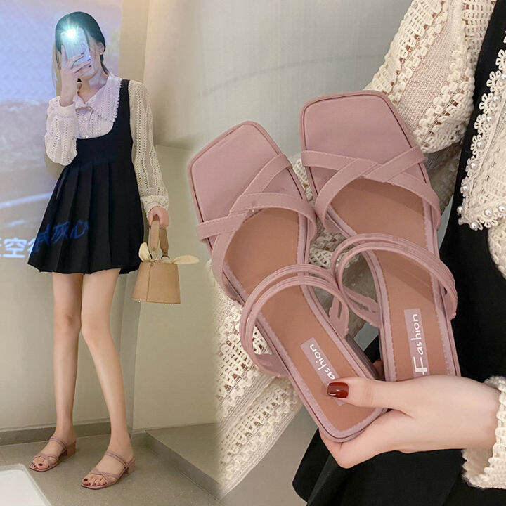 Small Fragrance Women's Fashion Versatile Slippers Summer Slope Heel ...