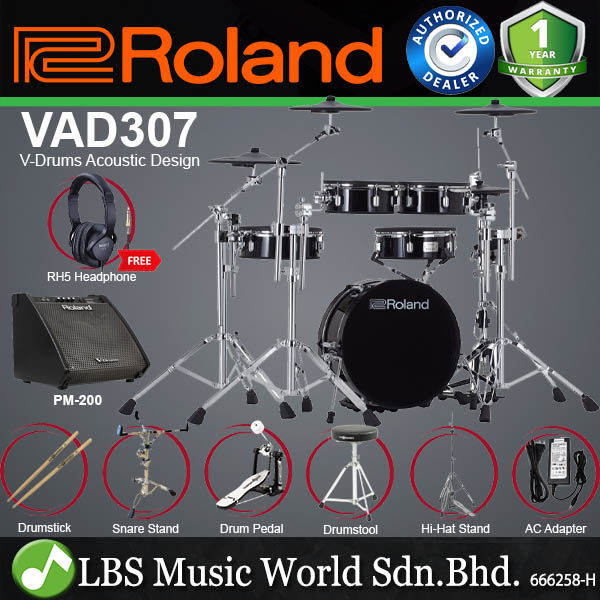 Roland VAD307 V-Drums 5 Pieces Wood Shell Electronic Drum Set ...