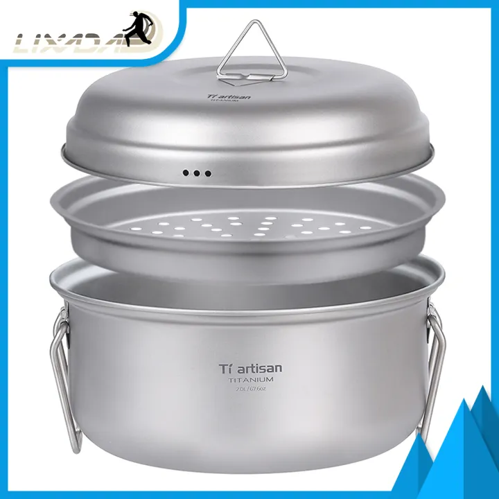 Titanium Steamer Stockpot Set with Lid Outdoor Camping Soup Steaming ...