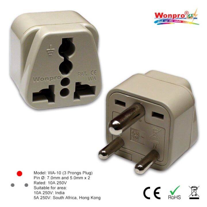 Wonpro Travel Adapter WA-10 for India, South, Africa, H.K | Lazada