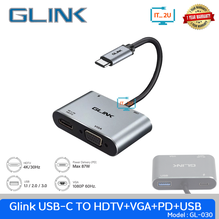 Glink Converter Usb Type-C To HDTV+VGA 4K Adapter 2in1/GL-030 GL-013B ...