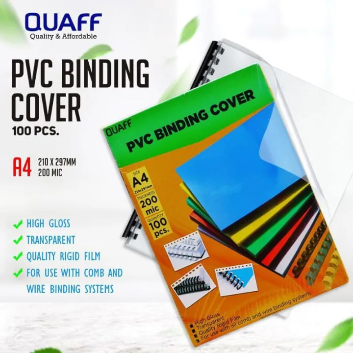 Quaff PVC Binding Cover Transparent A4 200MIC (100 sheets per pack ...