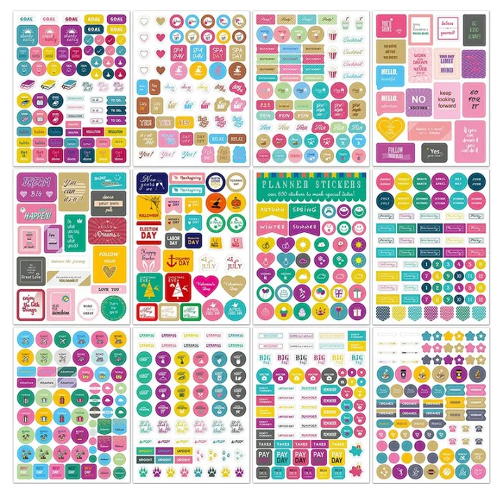 12 Sheets Planner Stickers Monthly Tabs for DIY Calendar, Weekly Daily ...