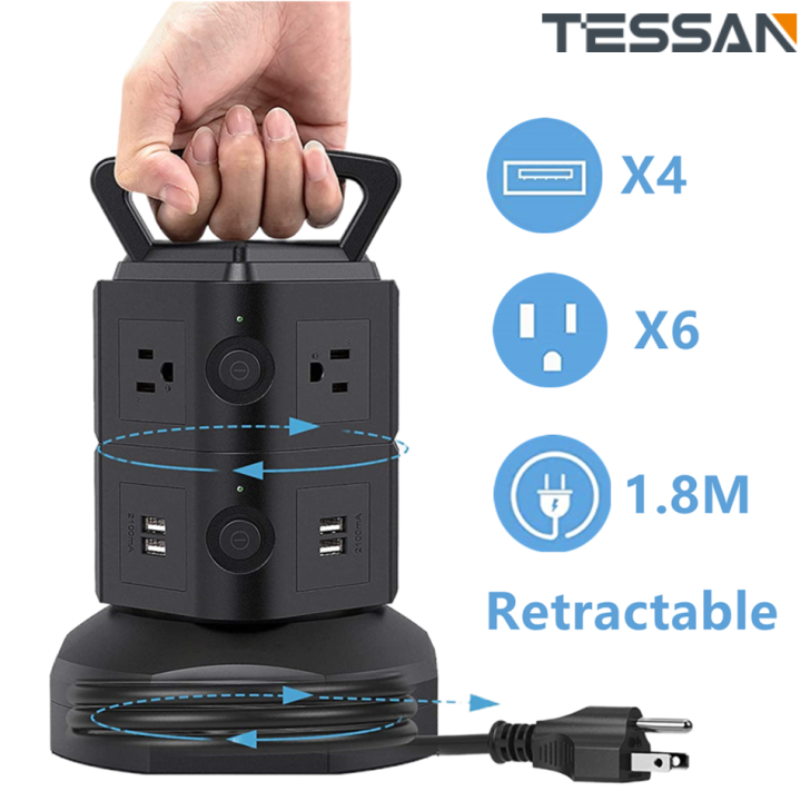 TESSAN Vertical Tower Power Strip with Widely 6 AC Outlets 6.5ft ...