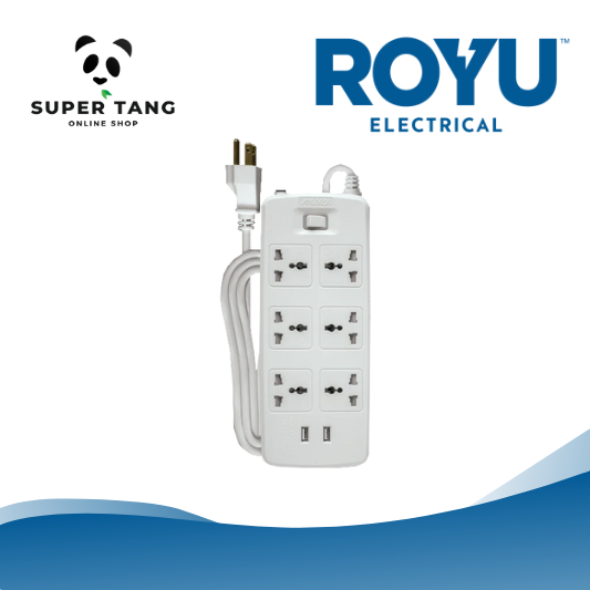 ROYU 6 Gang Power Extension Cord with One Master Switch and 2 USB ...