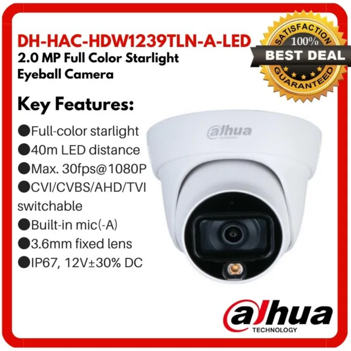Dahua 2mp 1080p Full-Color Eyeball Camera with AUDIO (DH-HAC-HDW1239TLM ...