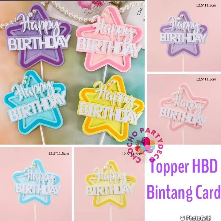 Topper Happy Birthday BINTANG CARD / Topper kue Happy Birthday bintang ...