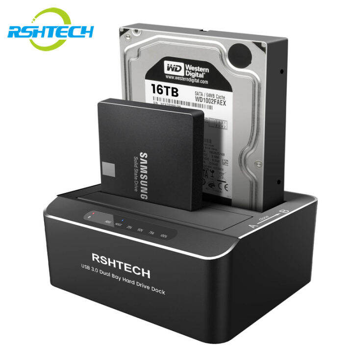 RSHTECH DS01 Hard Drive Dock Aluminum USB 3.0 to SATA Dual Bay External Hard Drive Docking ...