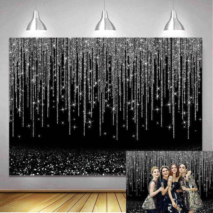 Sparkling Black Sequin Chain Backdrop Birthday Party Friends Gathering ...