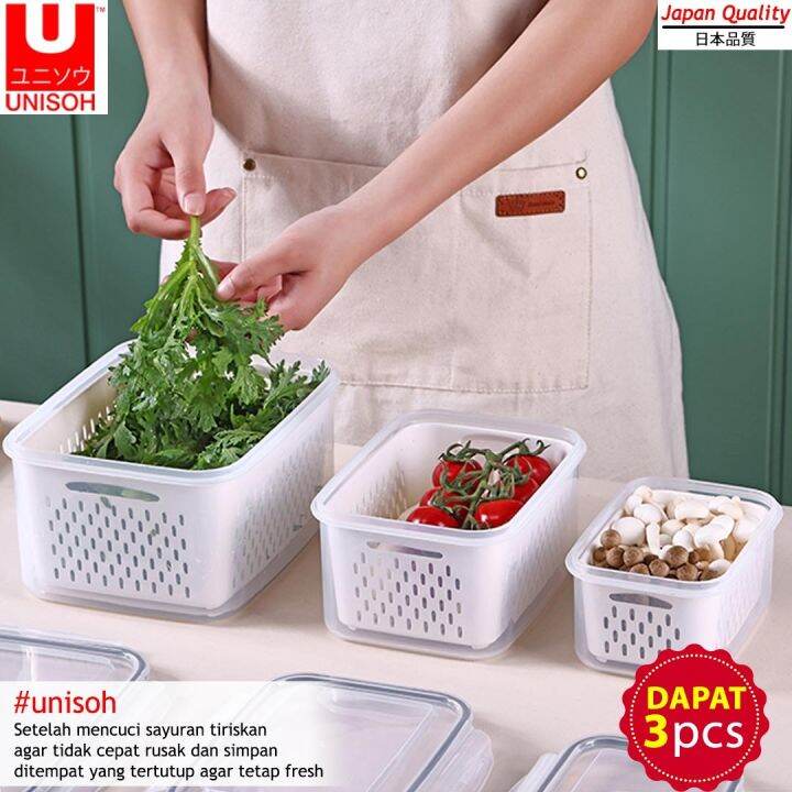 UNISOH KOTAK KONTAINER BUAH SAYUR KULKAS STORAGE FOOD BOX 3 IN 1 ...