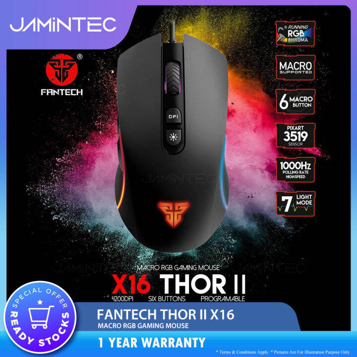FANTECH X16 THOR II Macro RGB Gaming Mouse 4200DPI Gaming Mouse 6D ...