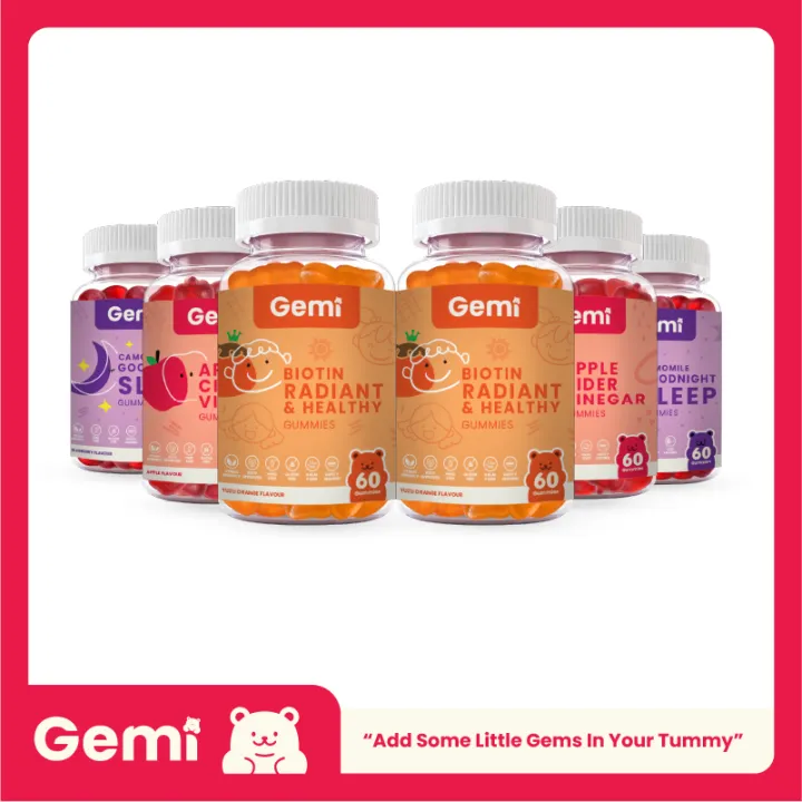 Gemi Biotin, ACV & Goodnight Sleep Gummy (Total of 6 Bottles) / เจมมี่ ...
