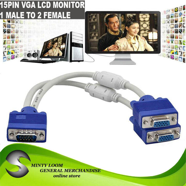 15 Pin VGA 1 Male to Dual 2 VGA Female Monitor Y Adapter Converter Splitter Video Cable | Lazada PH