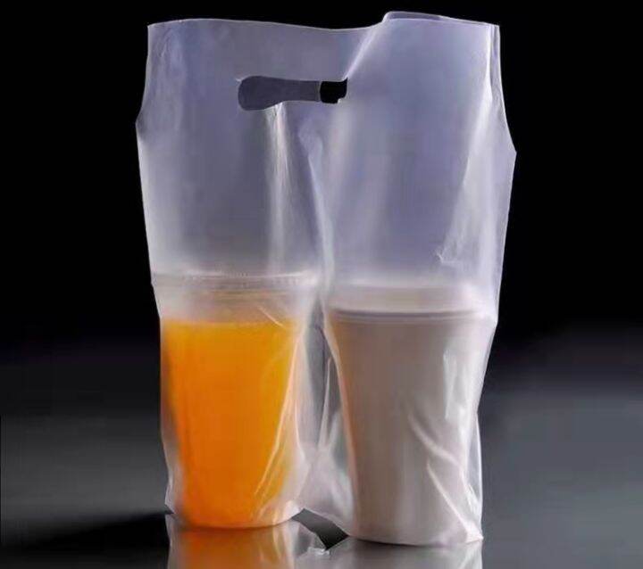100Pcs Plastic Takeout Bags for Milk Tea / Drinks Carrier Milk tea ...