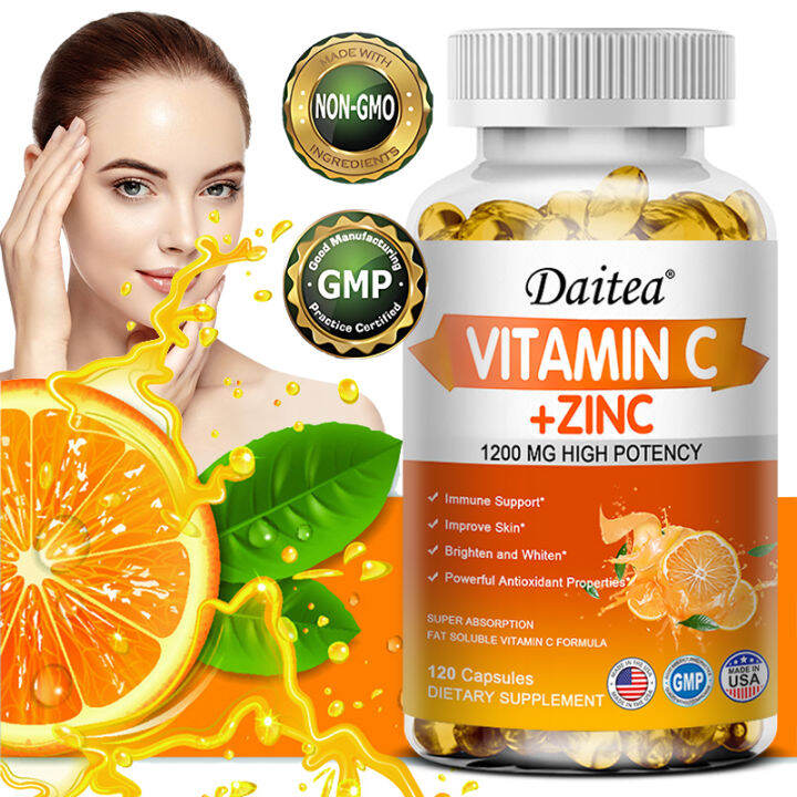 Daitea Vitamin C Capsules 1200 mg Vitamin C with Zinc Zinc 20 mg, an immune support and ...