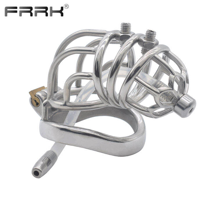 FRRK Big Male Chastity Cage with Urethral Plug Scrotum Ring Shop ual Devices Lock for Men ...