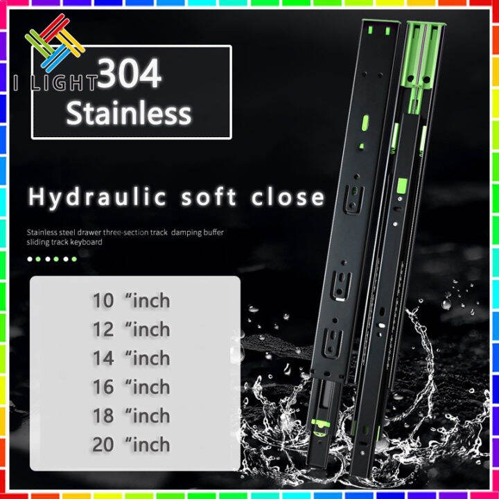 1Pair（2pcs）Hydraulic soft close Drawer guide Full (10-20 inches) Drawer ...