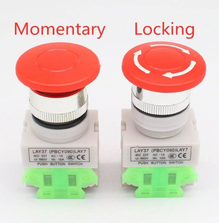 Momentary/Locking 22mm red mushroom head emergency stop button switch XB2 LAY37 NO/NC alarm ...