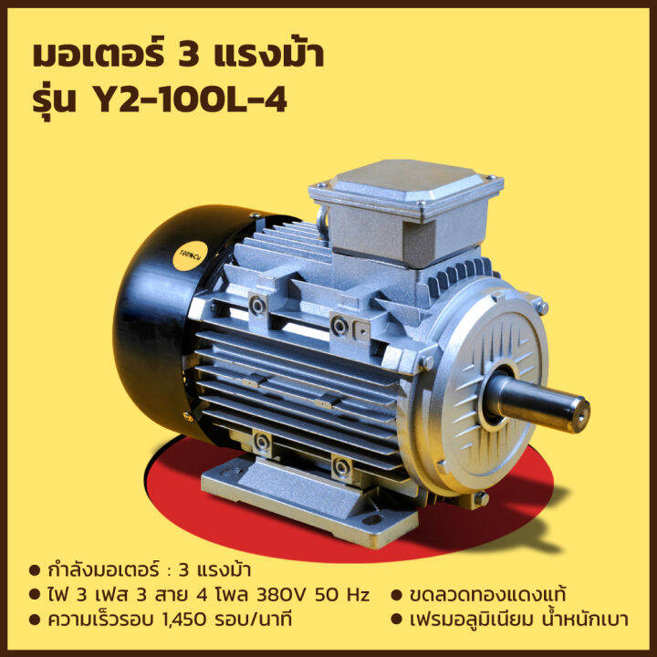 VALU (แวลู) มอเตอร์ รุ่น Y2-100L-4 กำลังมอเตอร์ 3 แรงม้า (2.2 กิโลวัตต์) ไฟ 3 เฟส 380 โวลต์ 3 ...