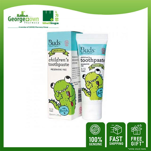 BUDS CHILDRENS TOOTHPASTE WITH FLUORIDE GREEN APPLE 50ML | Lazada