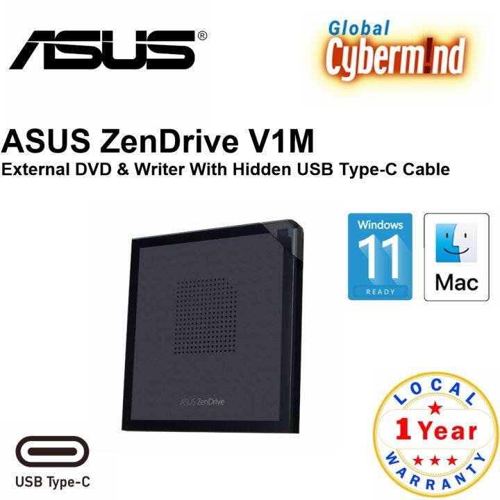 ASUS ZenDrive V1M external DVD drive and writer with built-in cable ...