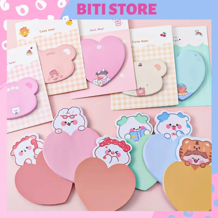 Giấy Ghi Chú, Giấy Note 30 Tờ Hình Trái Tim, Mặt Gấu Màu Pastel Ngọt ...