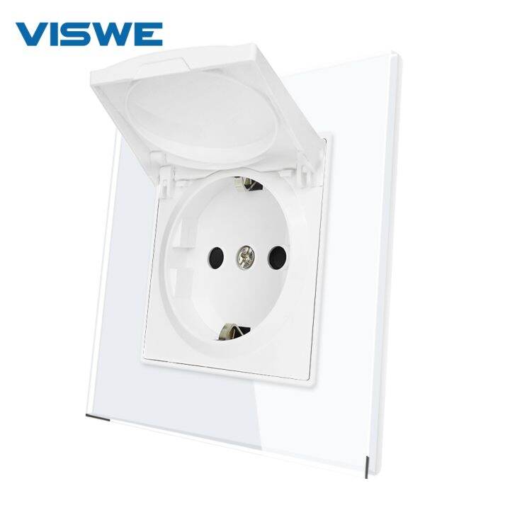 VISWE 1 gang waterproof Socket White Crystal Glass Panel 110V 250V EU ...