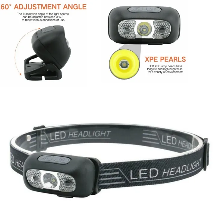 Portable Outdoor LED Headlamp Headlight Adjustable 90 Degree Induction Light | Lazada PH