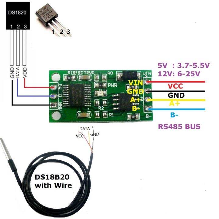 DS18B20 RS485 RS232 TTL Com UART Temperature Acquisition Sensor Modbus RTU for Arduiuo PC PLC ...