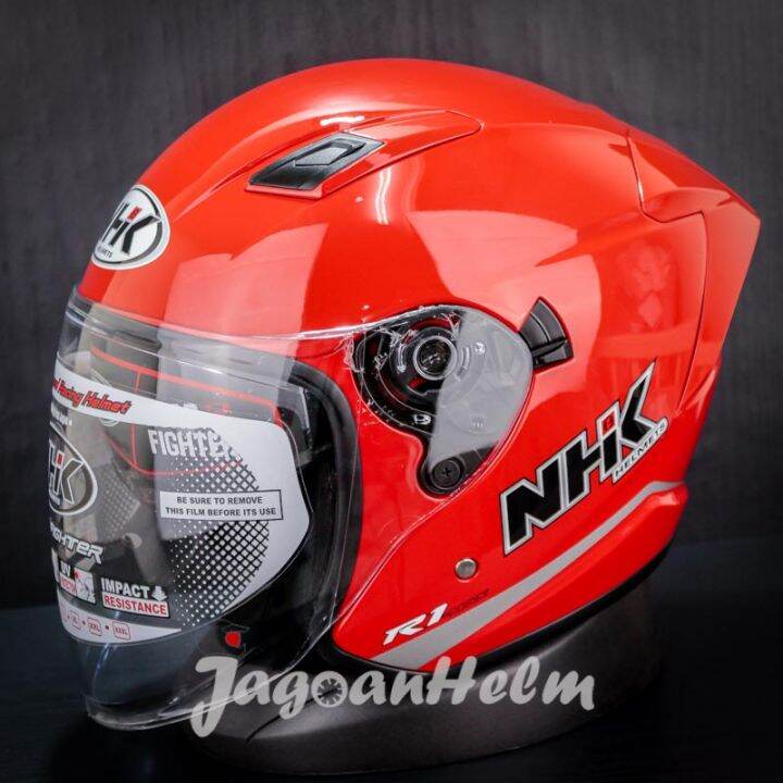 NHK HELM R1 MAX SOLID | RED GLOSSY | DOUBLE VISOR | Lazada Indonesia
