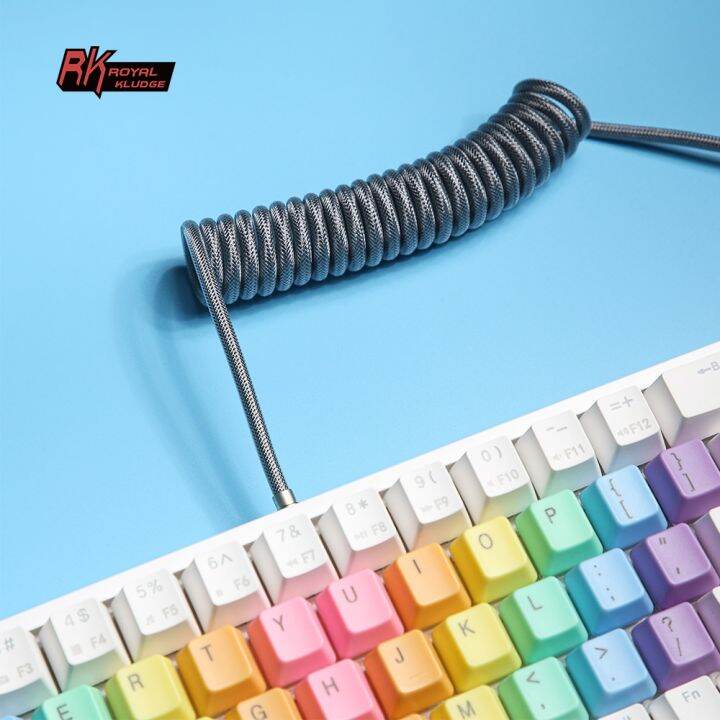 RK Royal Kludge Mechanical Keyboard Coiled Cable Wire Type C Usb Port ...