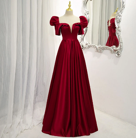 Gaun Malam Lengan Pendek Renda Mode Panjang Lantai Kerah Persegi A-Line ...