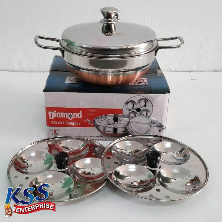 8 Idly Diamond Stainless Steel Multi Kadai With Idly Vessel Steamer ...