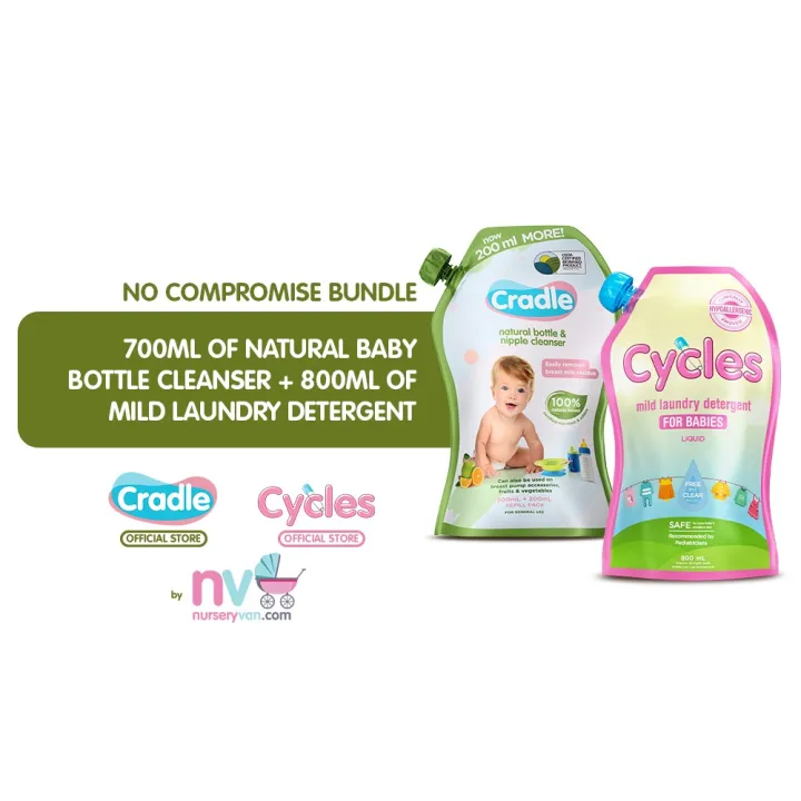 Cradle Natural Baby Bottle Wash & Nipple Cleanser 700mL + Cycles Mild ...