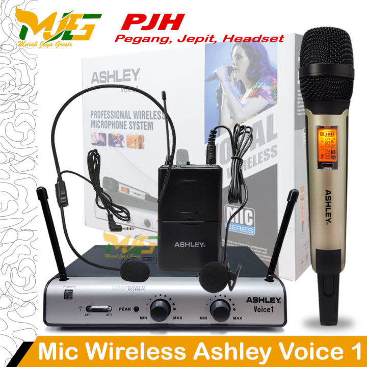 Mic Wireless Ashley Voice-1 PJH / Microphone Handle + Mic Jepit Clip On ...
