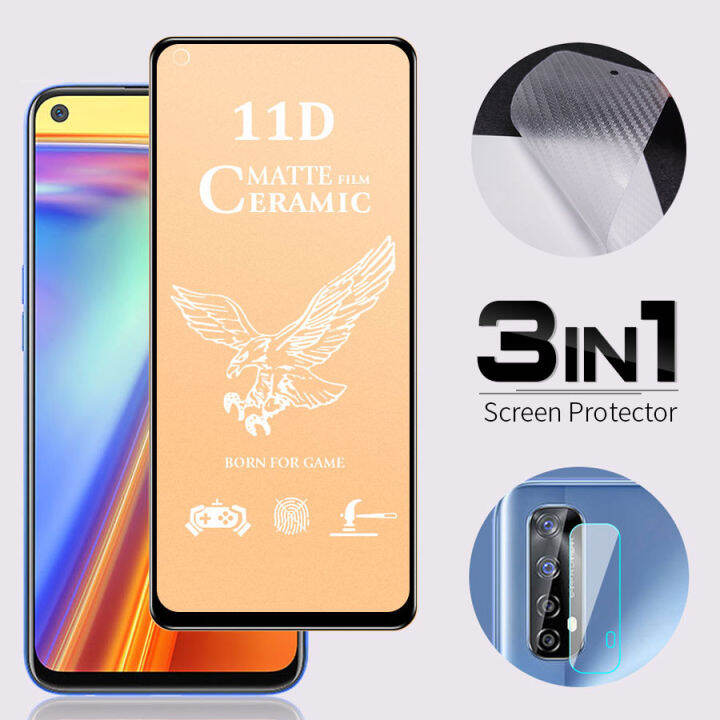 3-In-1 Ceramic Matte Full Tempered Glass + Camera Lens Back Sticker for Realme 11 10 10T 9 Pro ...