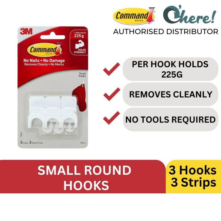 3M COMMAND SMALL ROUND HOOKS 1 HOOK HOLDS 225G | Lazada Singapore